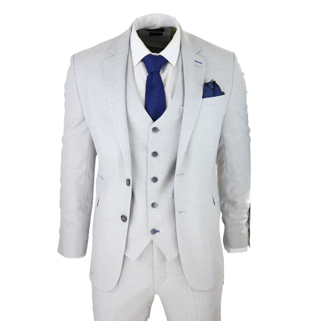 Mens Tweed Light Grey 3 Piece Suit Tailored Fit Classic Vintage 1920s ...